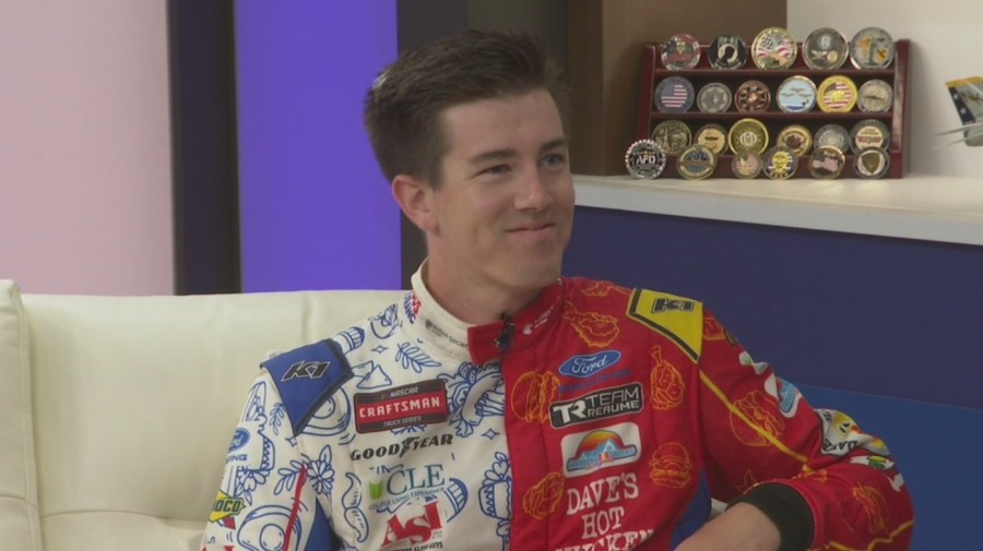 Austin Varco stops by KUSI after his race in the NASCAR Craftsman Truck ...