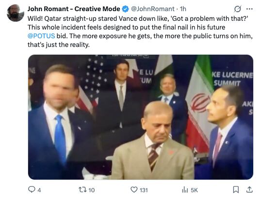 Grimacing Vance snubbed by diplomats at Iran peace summit