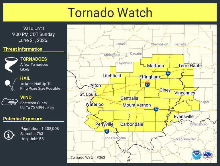 Tornado watch issued for Alton, Edwardsville with a few tornadoes likely