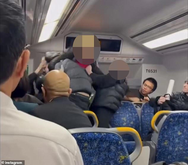 Wild train brawl breaks out between teens and passenger after simple ...