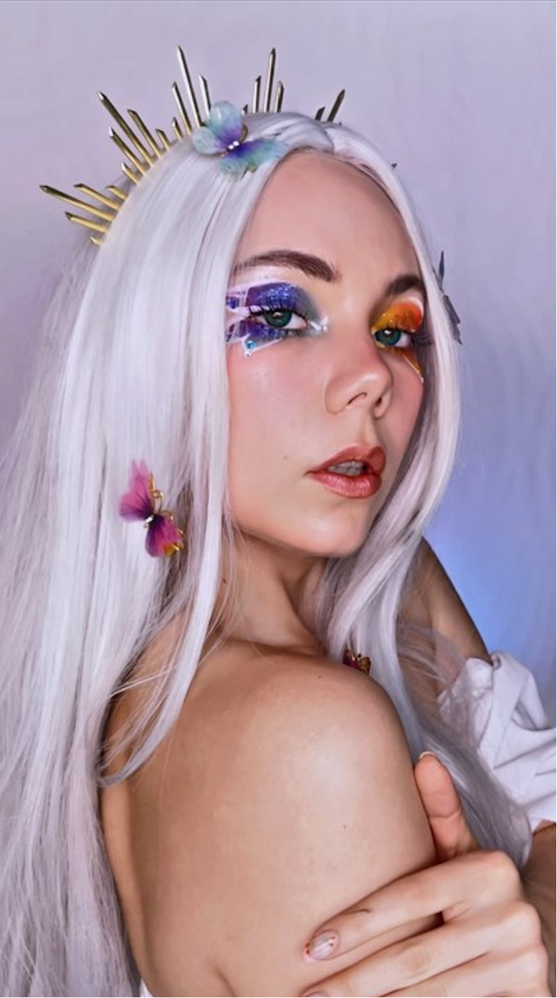 Pride month colourful butterfly eye makeup