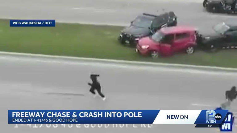 Car crashes into pole in police chase on Milwaukee Co. freeway