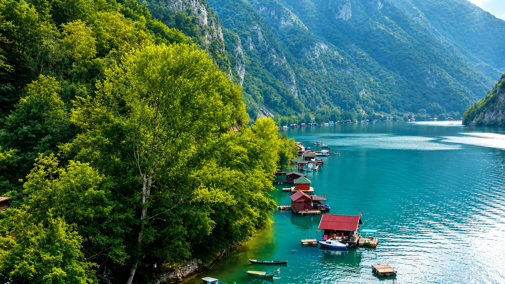 Ein versteckter Bergsee, umgeben von dichten Wäldern und Gipfeln