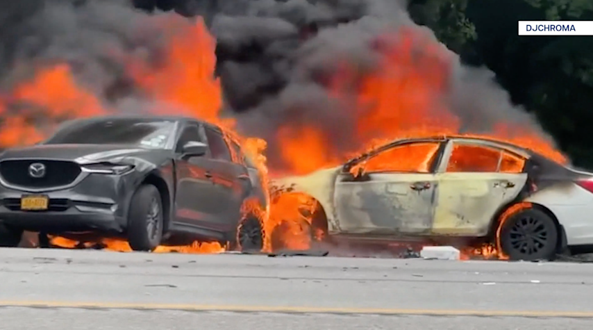 Video shows cars engulfed in flames on I-684 in Putnam County