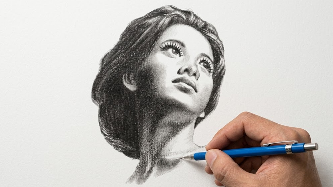 Realistic woman head sketch animation | Learn facial balance and shading