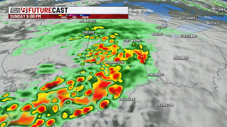 Stormy Sunday evening, quiet start to the work week