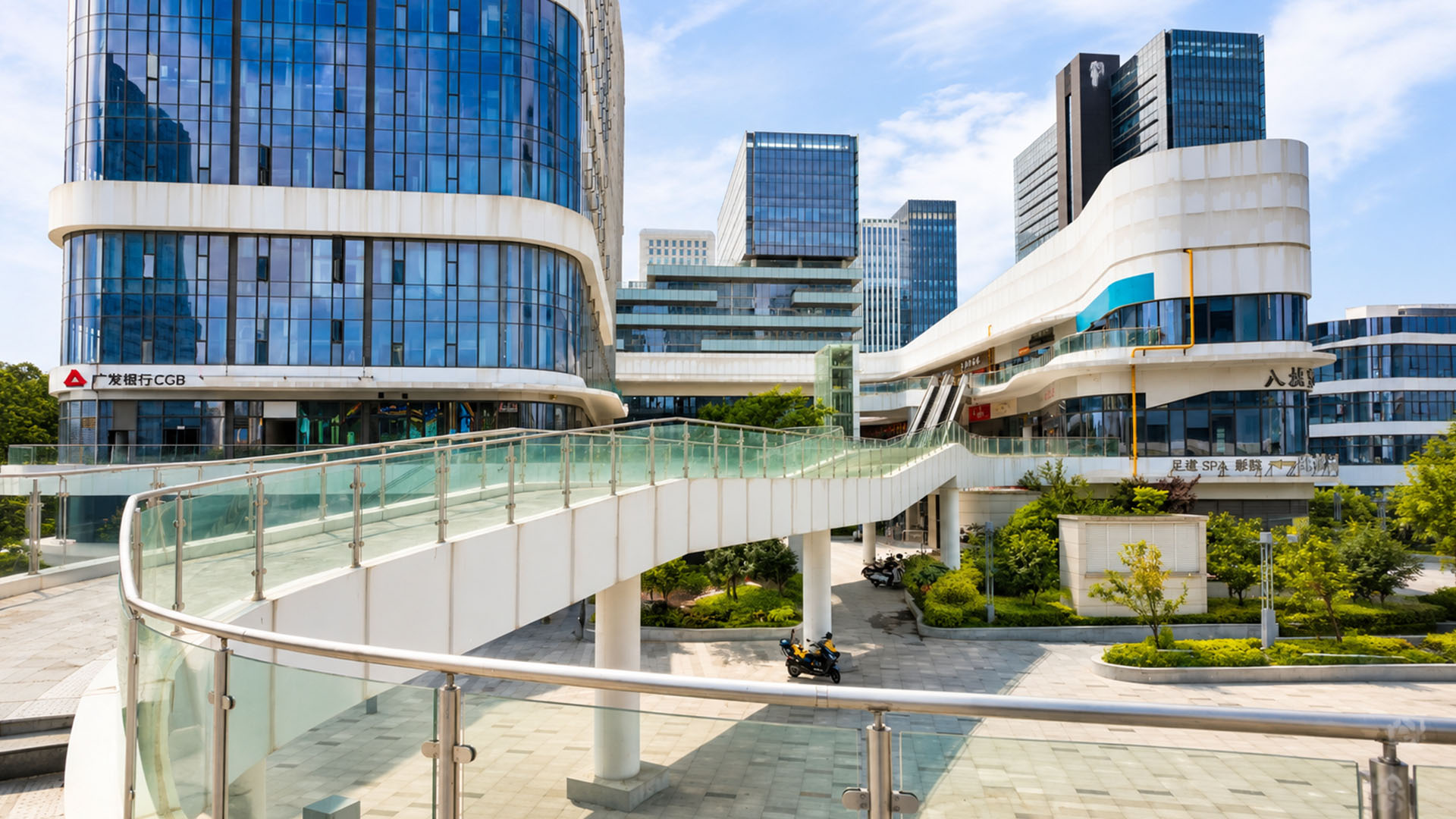 Inside a Chinese mall complex where walkways float between towers