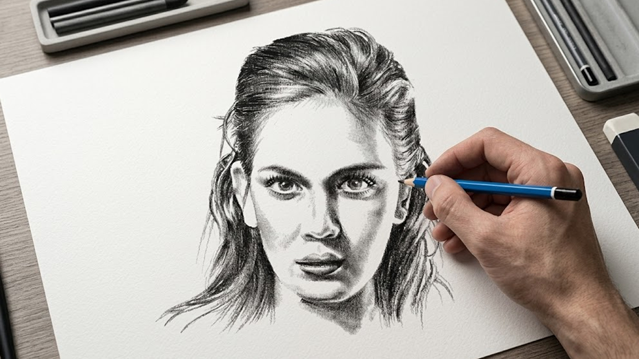 Female portrait drawing animation | Clean head structure and facial flow