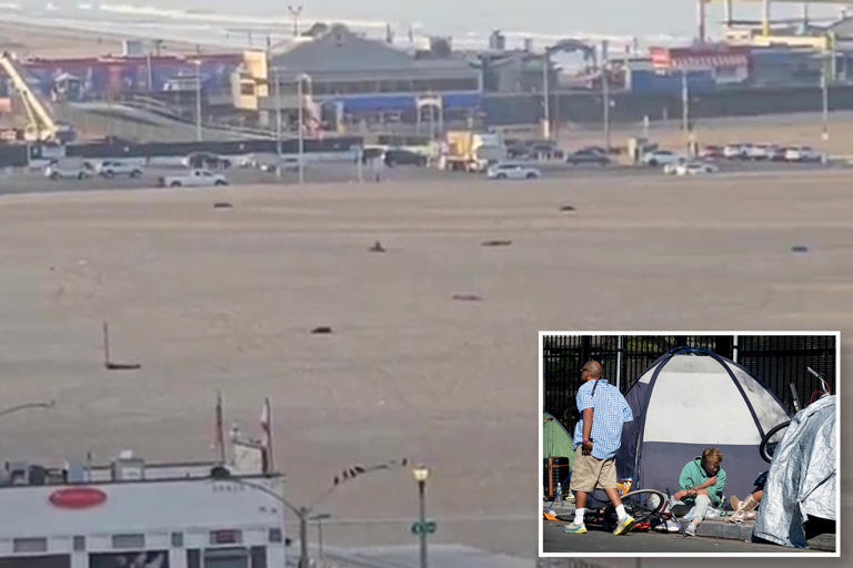 Iconic Santa Monica beach turns into 'sleeping bag city' at sunrise ...
