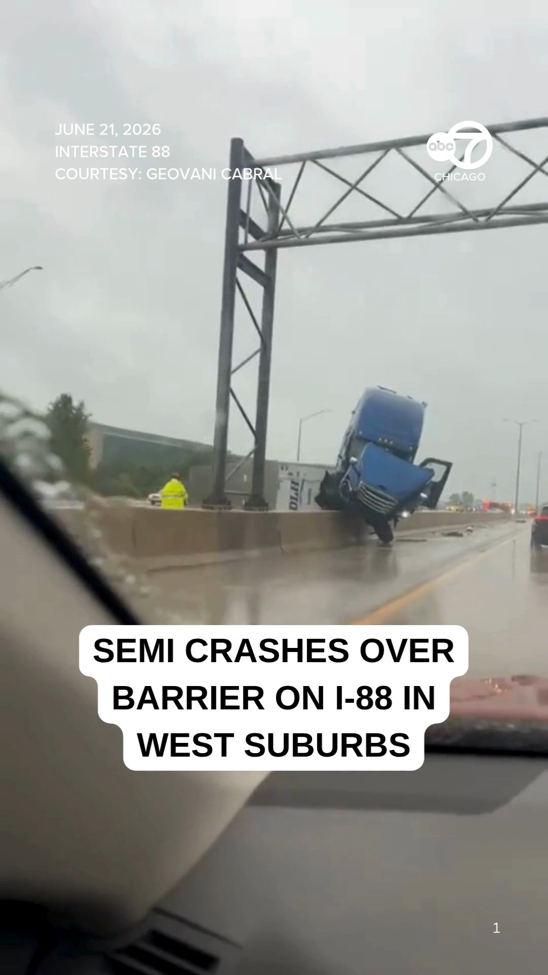 Semi crashes over barrier wall on I-88 in west suburbs: Video