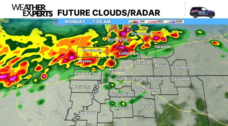 Severe storms expected in Mid-South before sunrise Monday