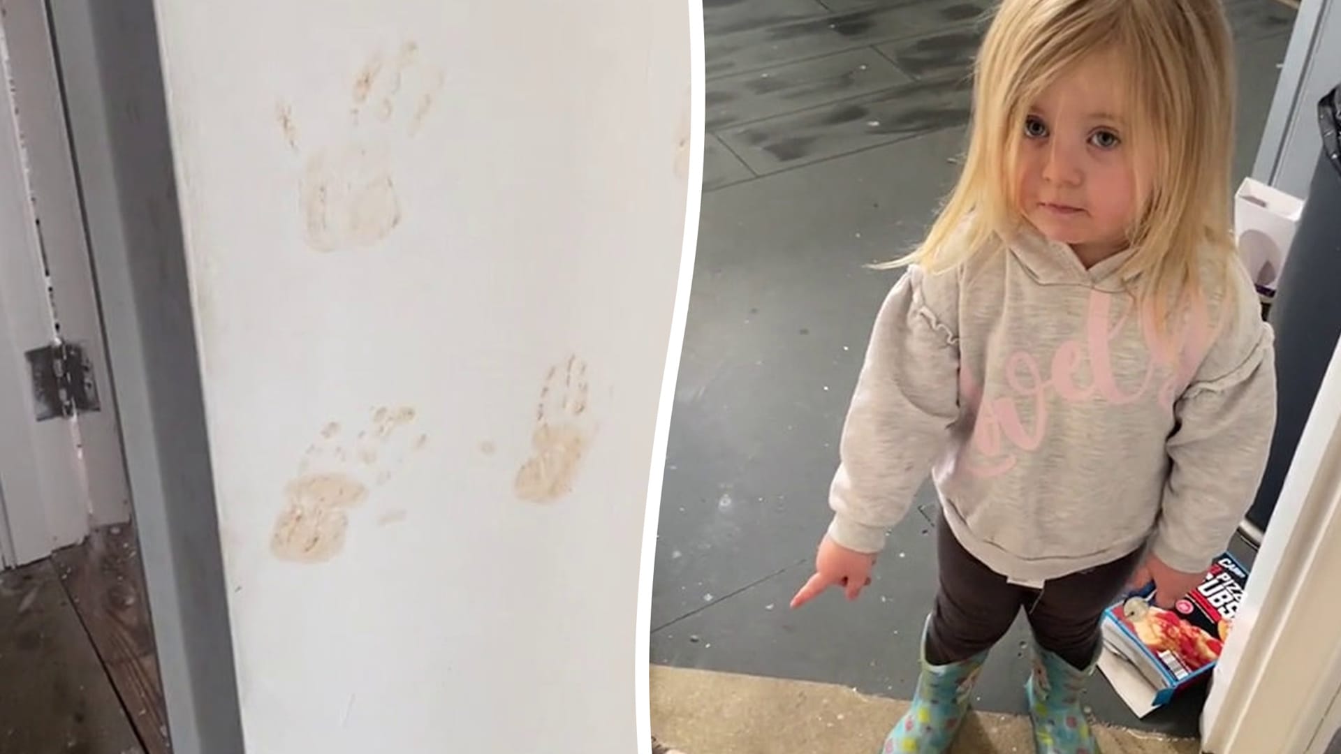 Toddler tries to blame family dog for paint-covered wall