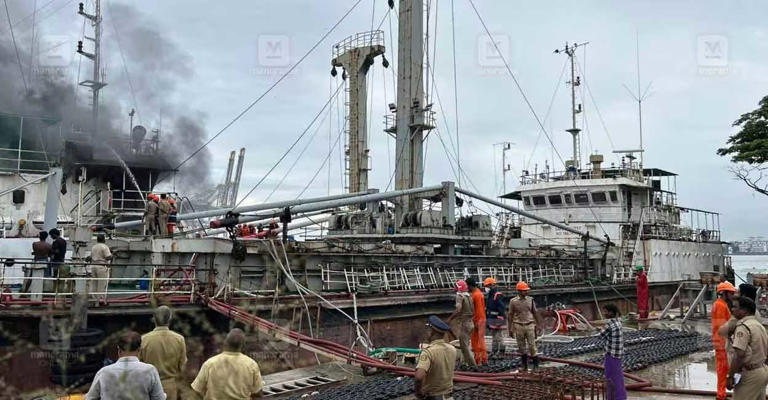Barge under repair catches fire at private yard in Vypin; no casualties