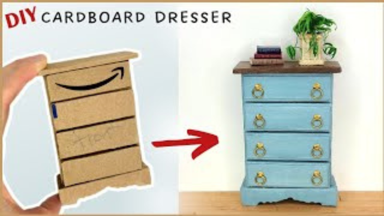 Easy dollhouse miniature dresser made from cardboard