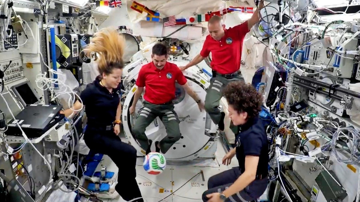 Football fever in space: Astronauts play with FIFA World Cup ball on ...