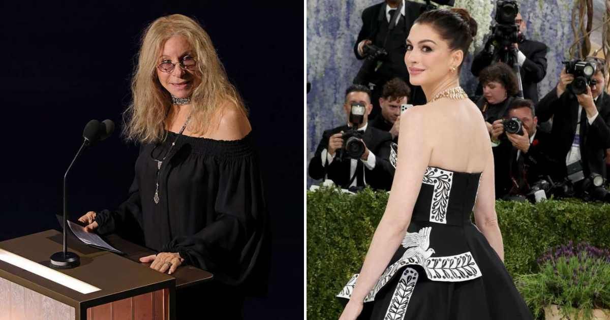 Barbra Streisand cradles Anne Hathaway’s baby bump as she congratulates ...
