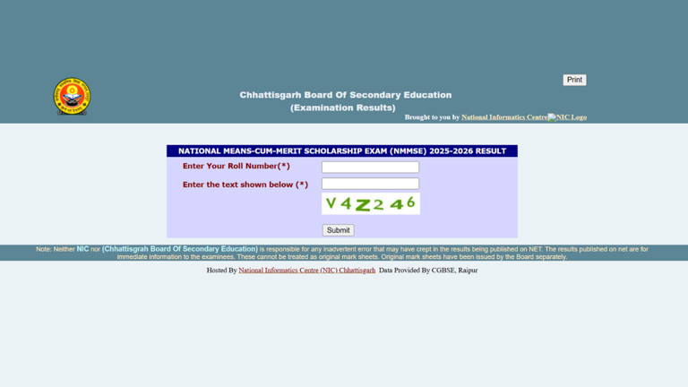 CGBSE NMMSE Result 2026 Declared at vidia.cgbse.nic.in; How to Check Online