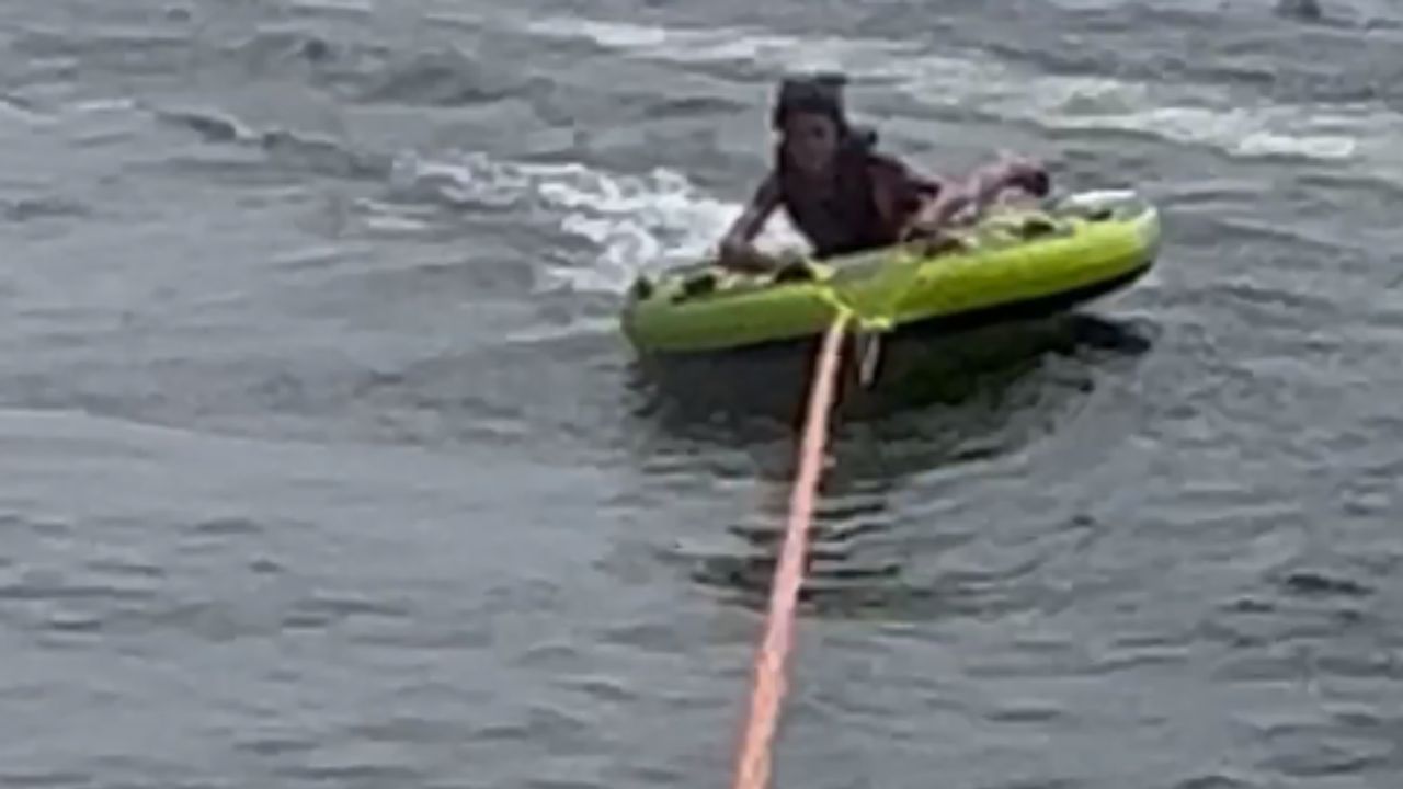 Boy goes flying off the water tube when boat takes a sharp turn hilarious