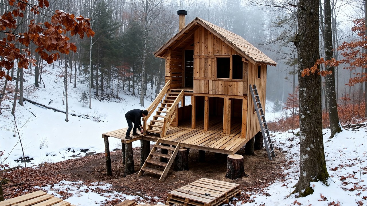 Building a cozy cabin from wooden pallets | Full project