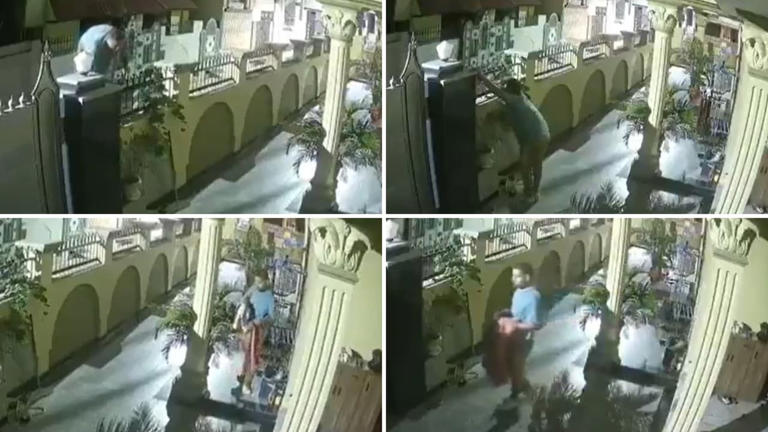 Viral CCTV shows man scaling 8-foot wall for bizarre theft in ...