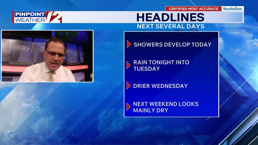 WPRI 12 weather now 6/22/26: Showers develop today