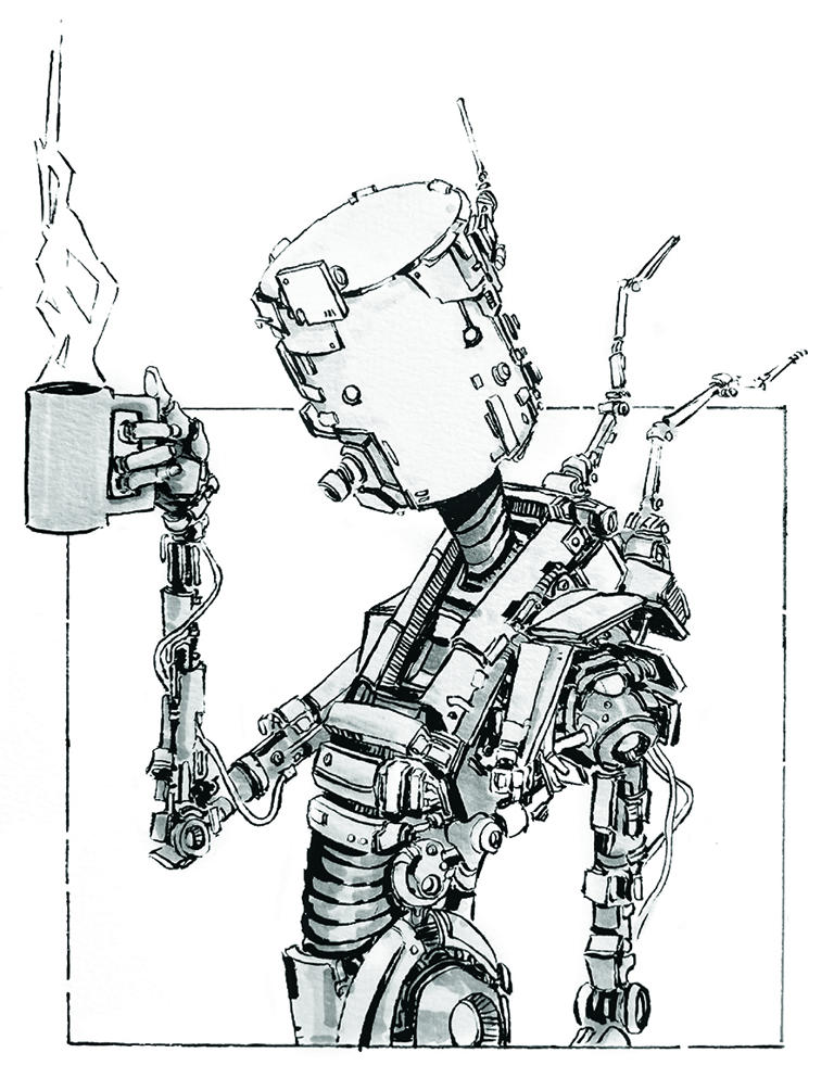 This artist's ink drawings turn human habits into robots and machines