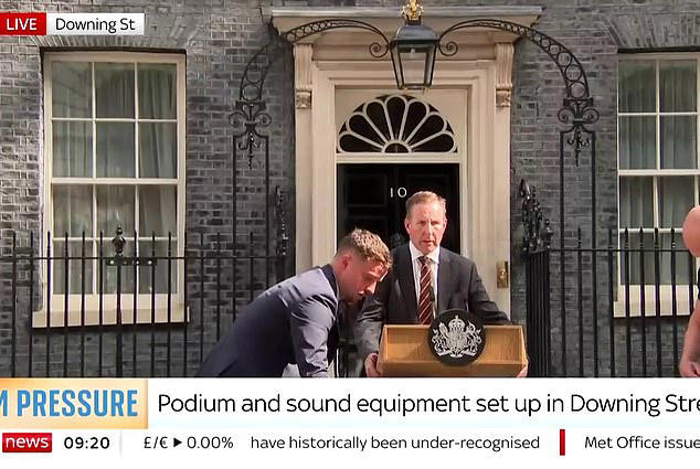 Not Keir for long... Podium set up outside No10 as Starmer prepares to ...
