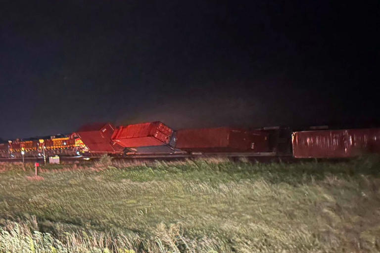 Train knocked over by winds in Oklahoma amid tornado alert