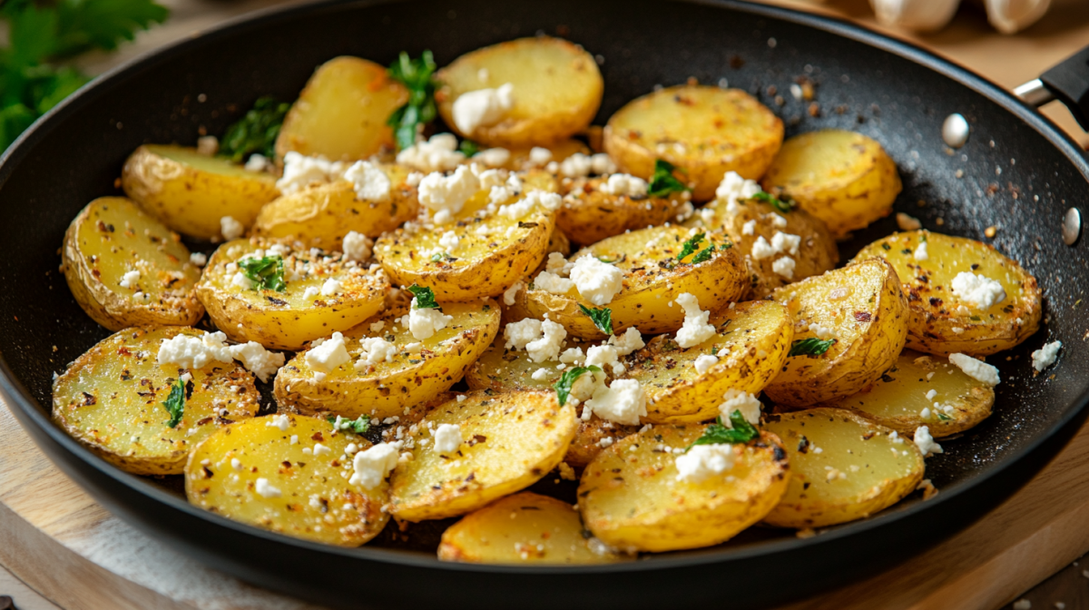 So würzig schmecken Bratkartoffeln mit Feta und Zitrone