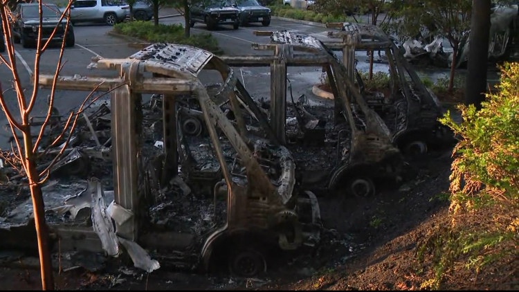 Fire near OHSU destroys four electric delivery vans overnight