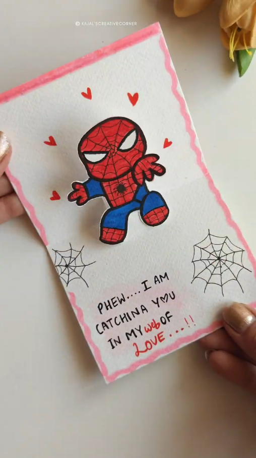 DIY Spiderman pop up card filled with love creative handmade gift idea