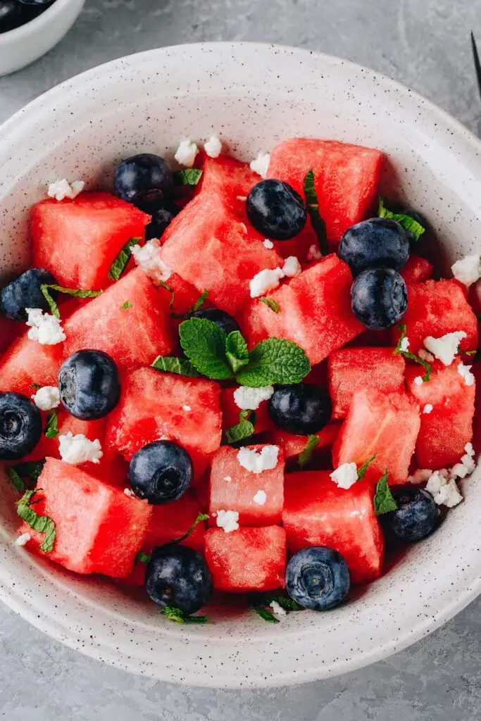Watermelon blueberry feta salad with mint