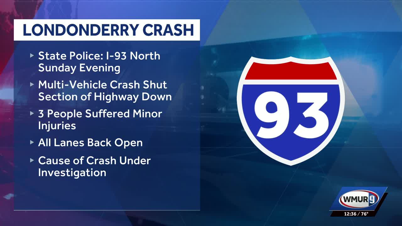 3 injured in crash on I-93 in Londonderry