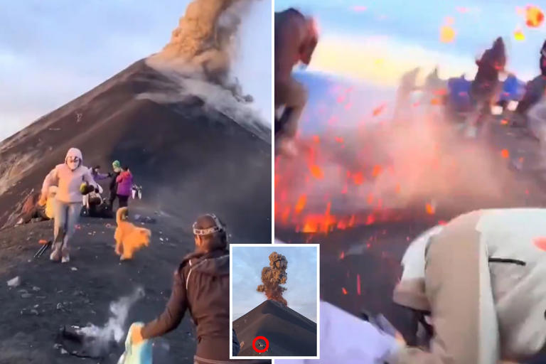 Terrified tourists scramble for cover as they’re pelted with lava ...