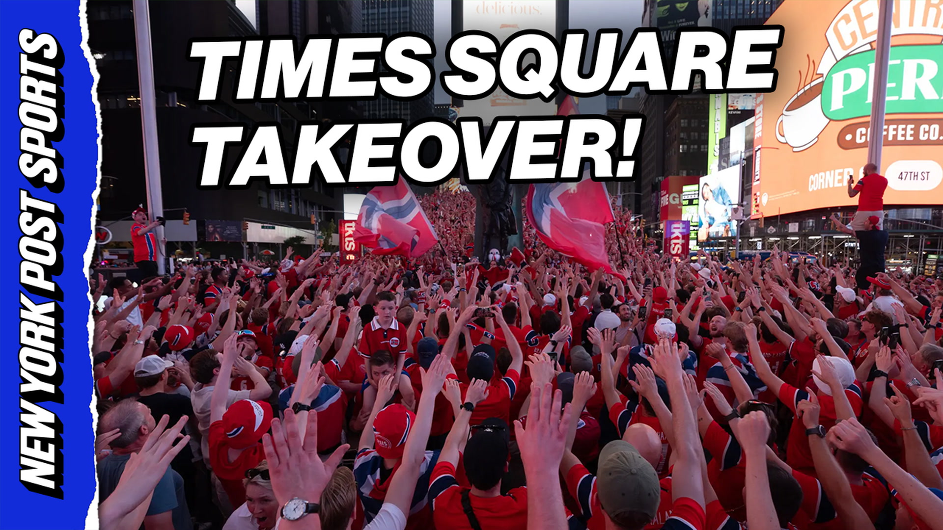 Rowing Norwegian World Cup fans take over Times Square