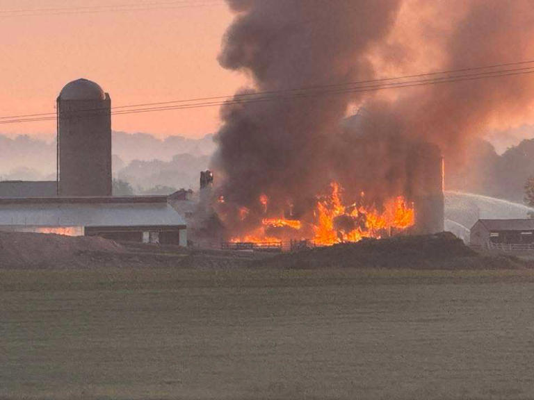 Dozen fire departments fight barn blaze at West Bend dairy farm