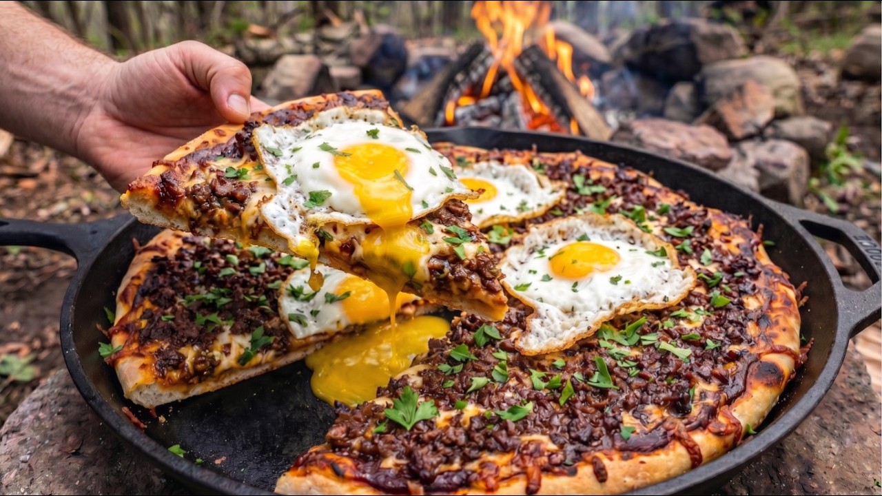 Watch how barbecue steak pizza turns into a forest feast