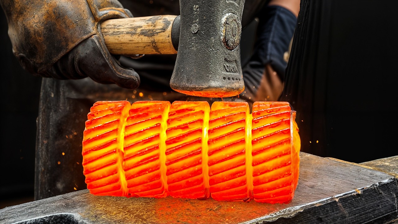 This video shows how old car gears became a Damascus knife
