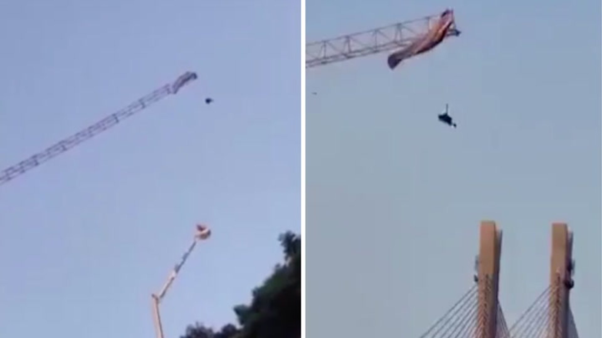 Paraglider dangles from crane after becoming snagged during jump in China