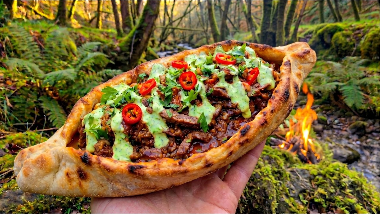 Watch how this filet steak sandwich cooks by the stream