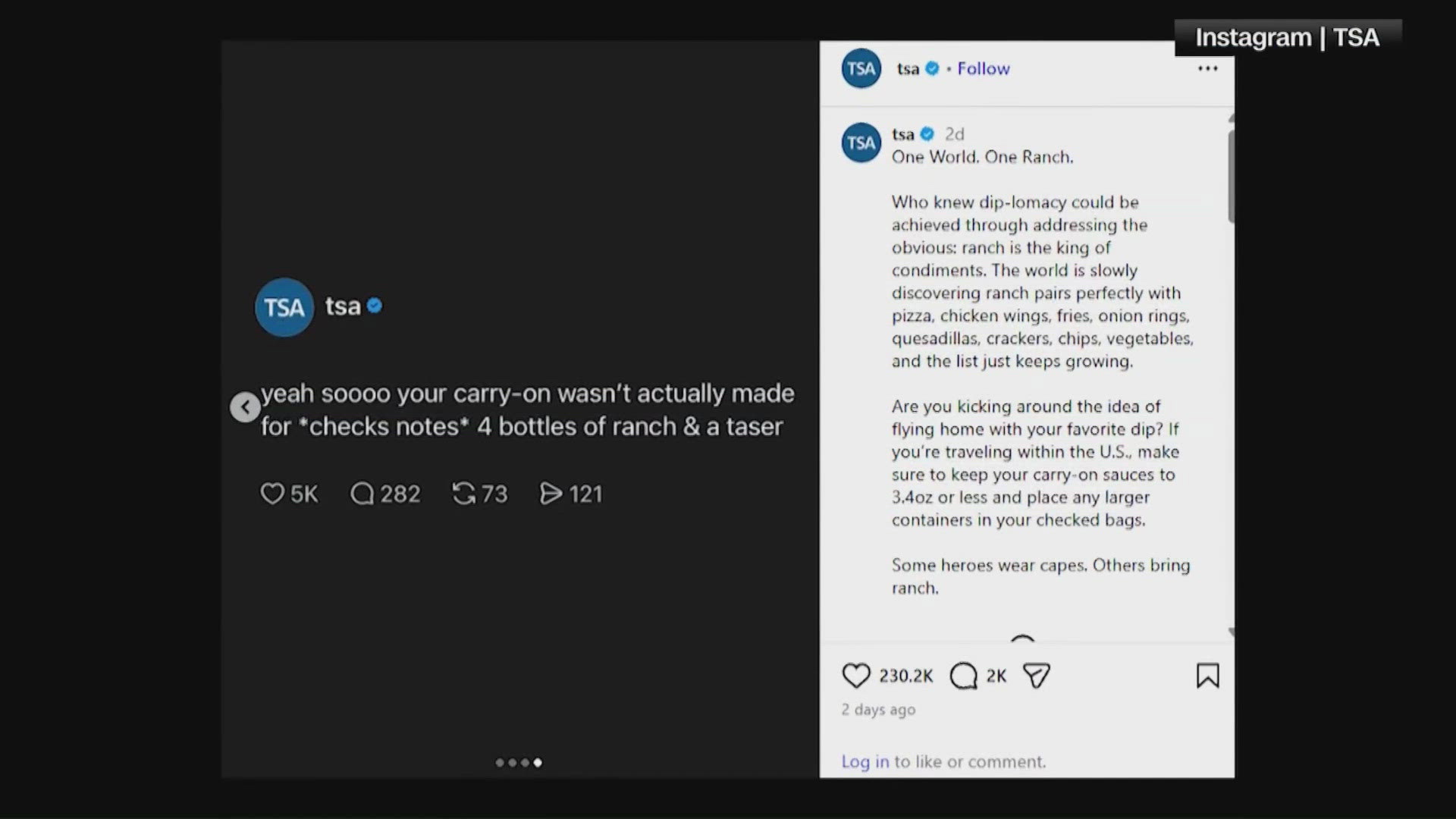 TSA warns international travelers about ranch dressing on carry-ons