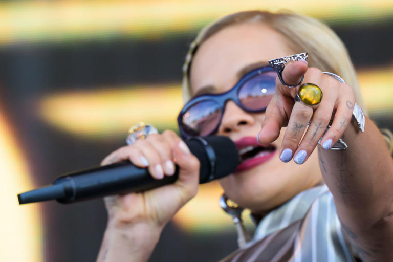Rita Ora took the pastel nail trend to a glittery new level