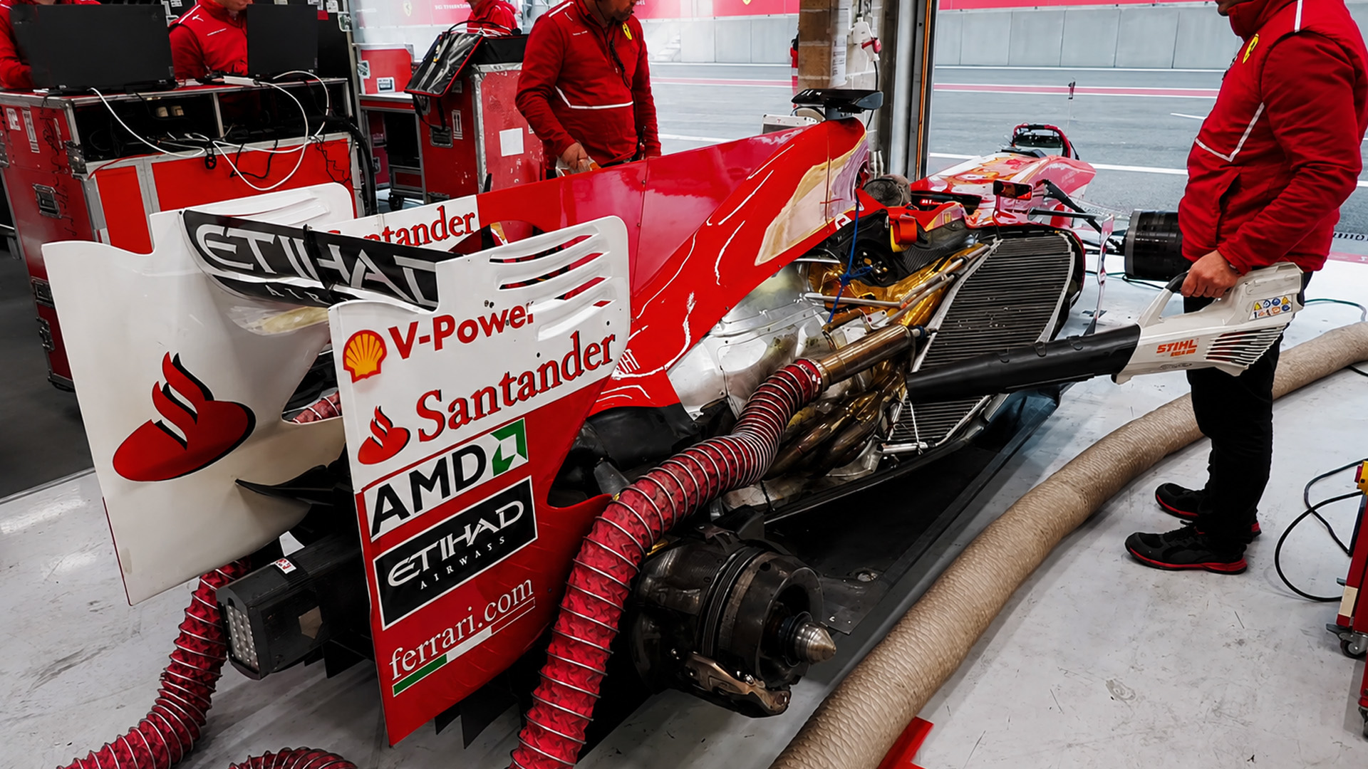 A rare moment as Fernando Alonso’s former Ferrari F210 starts its V8 engine