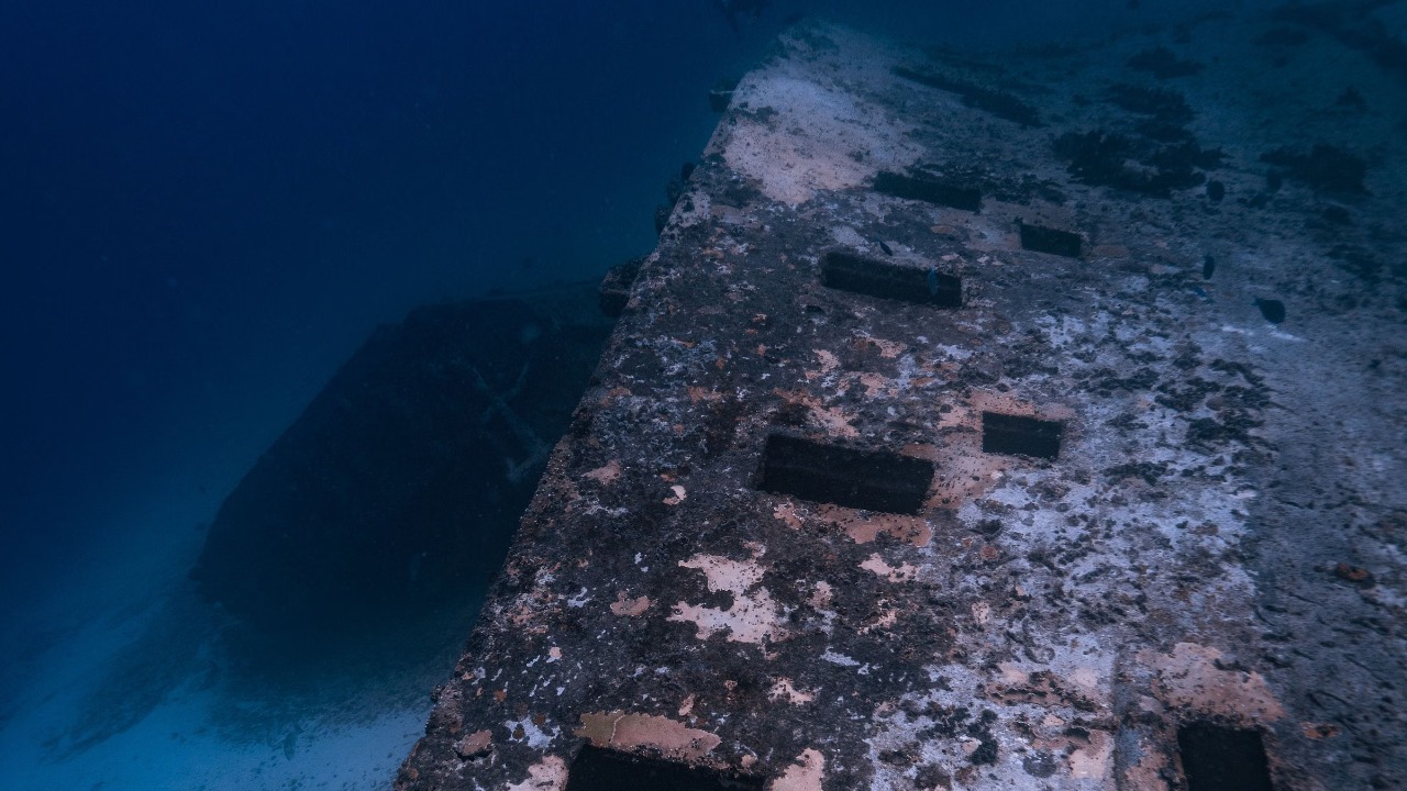Sonar revealed geometric stone ruins that look like a sunken city