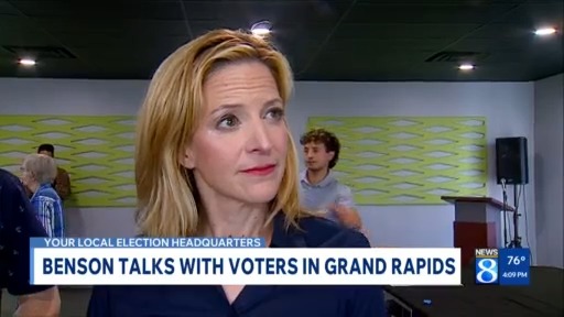 Benson talks with voters in Grand Rapids