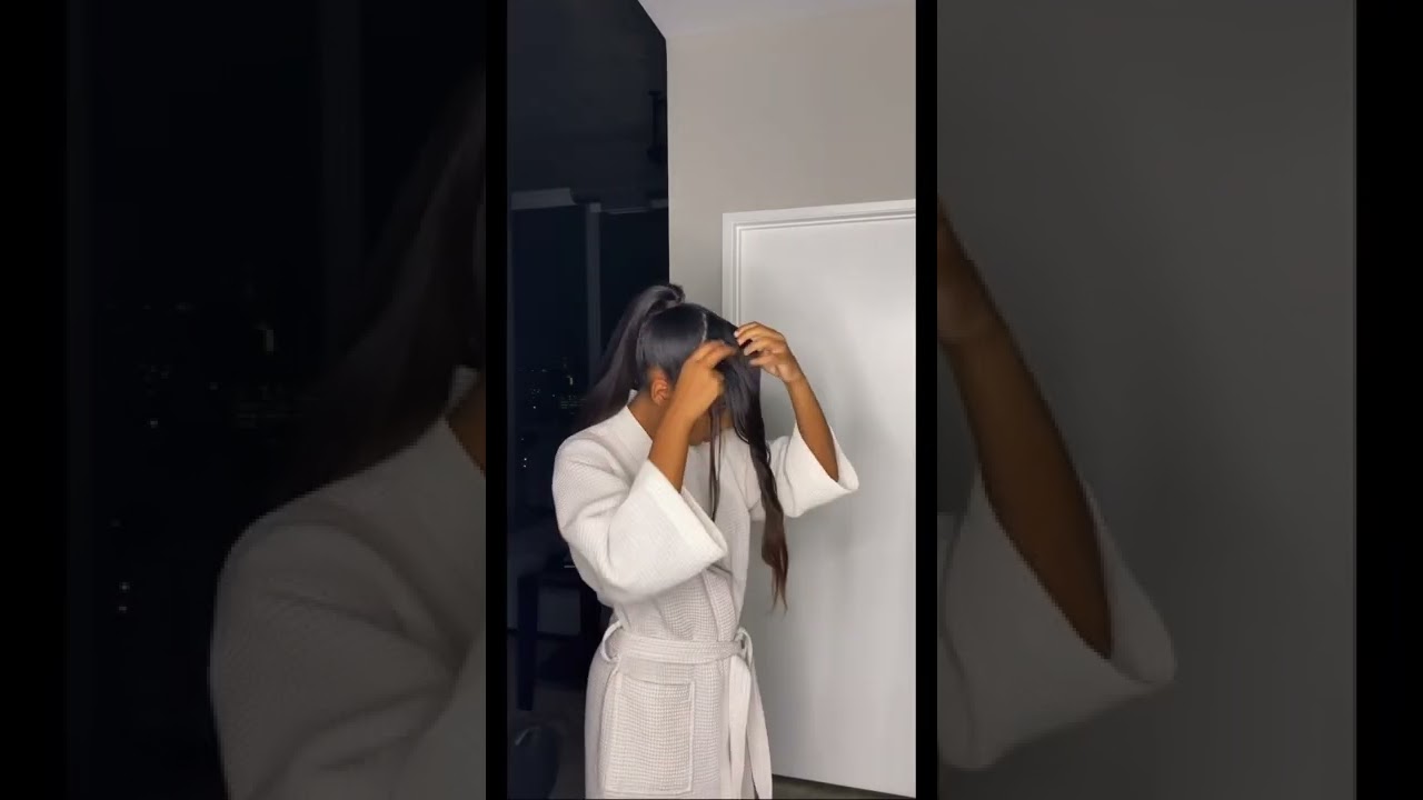 Ponytail with side swoop on my straighten natural hair!
