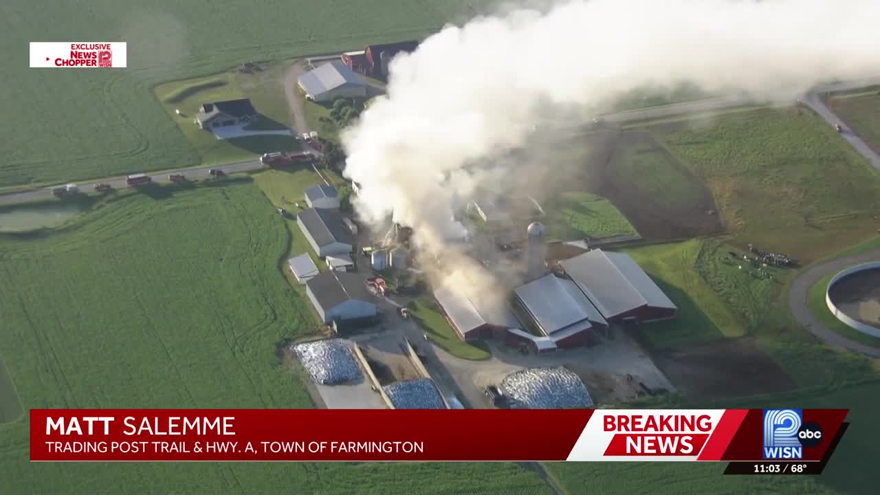 Dozen fire departments fight barn blaze at West Bend dairy farm