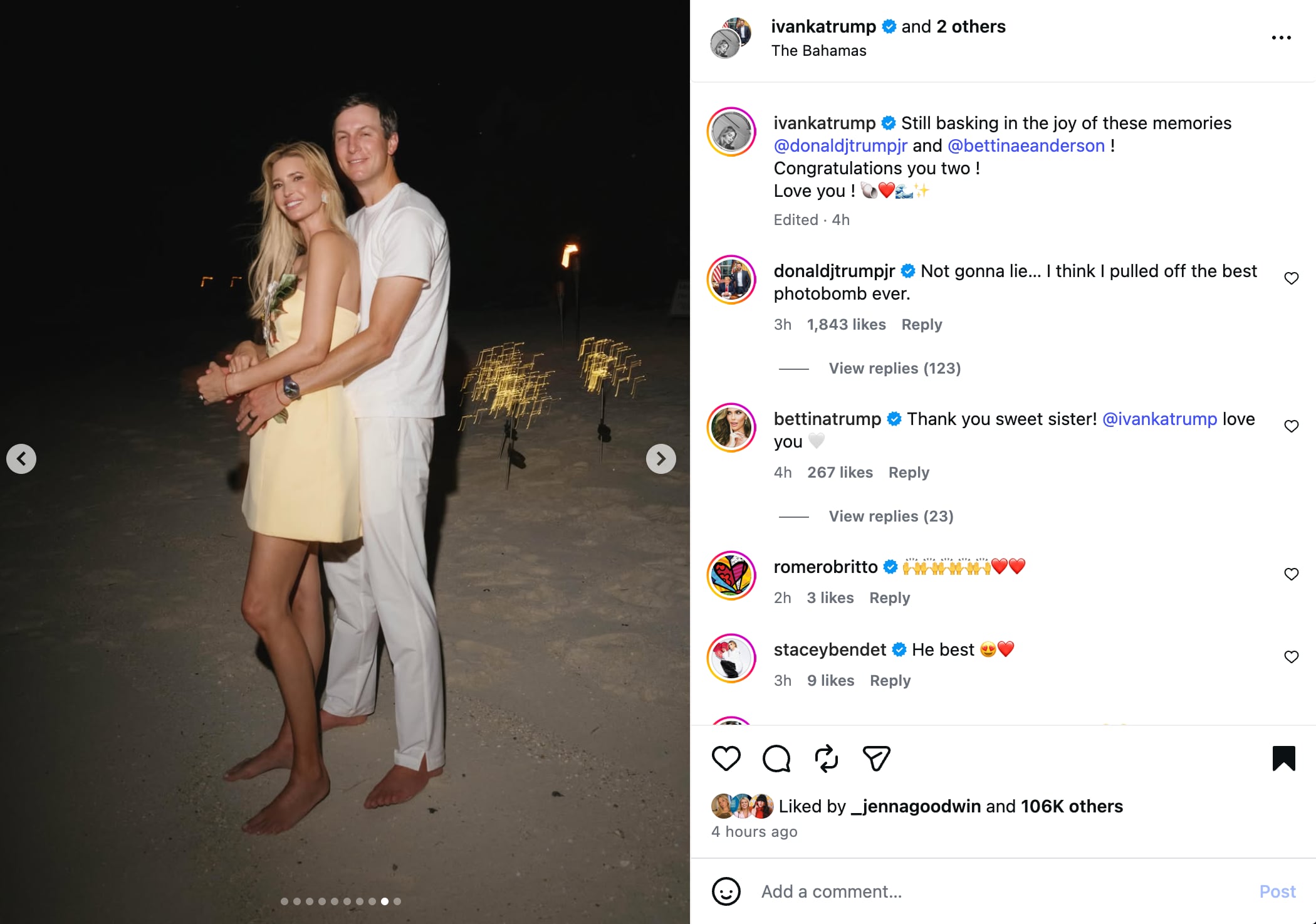 Ivanka Trump shares photos from Don Jr.’s wedding – their father missed