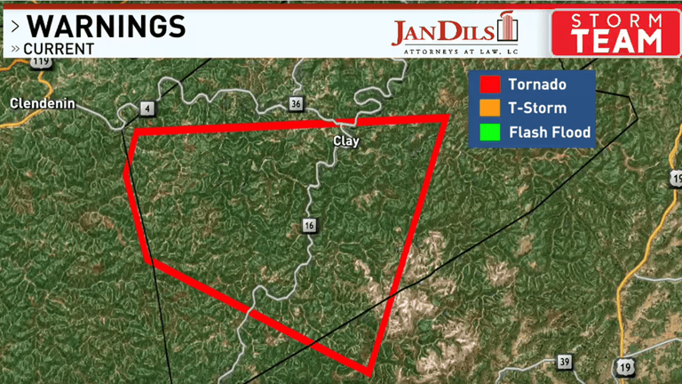 NWS issues tornado warning in Nicholas and Clay counties
