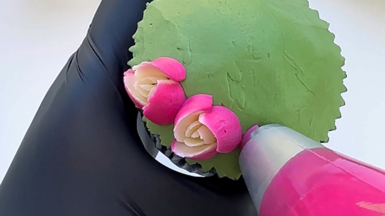 Creative two-toned floral buttercream cupcake art with mini Russian ...